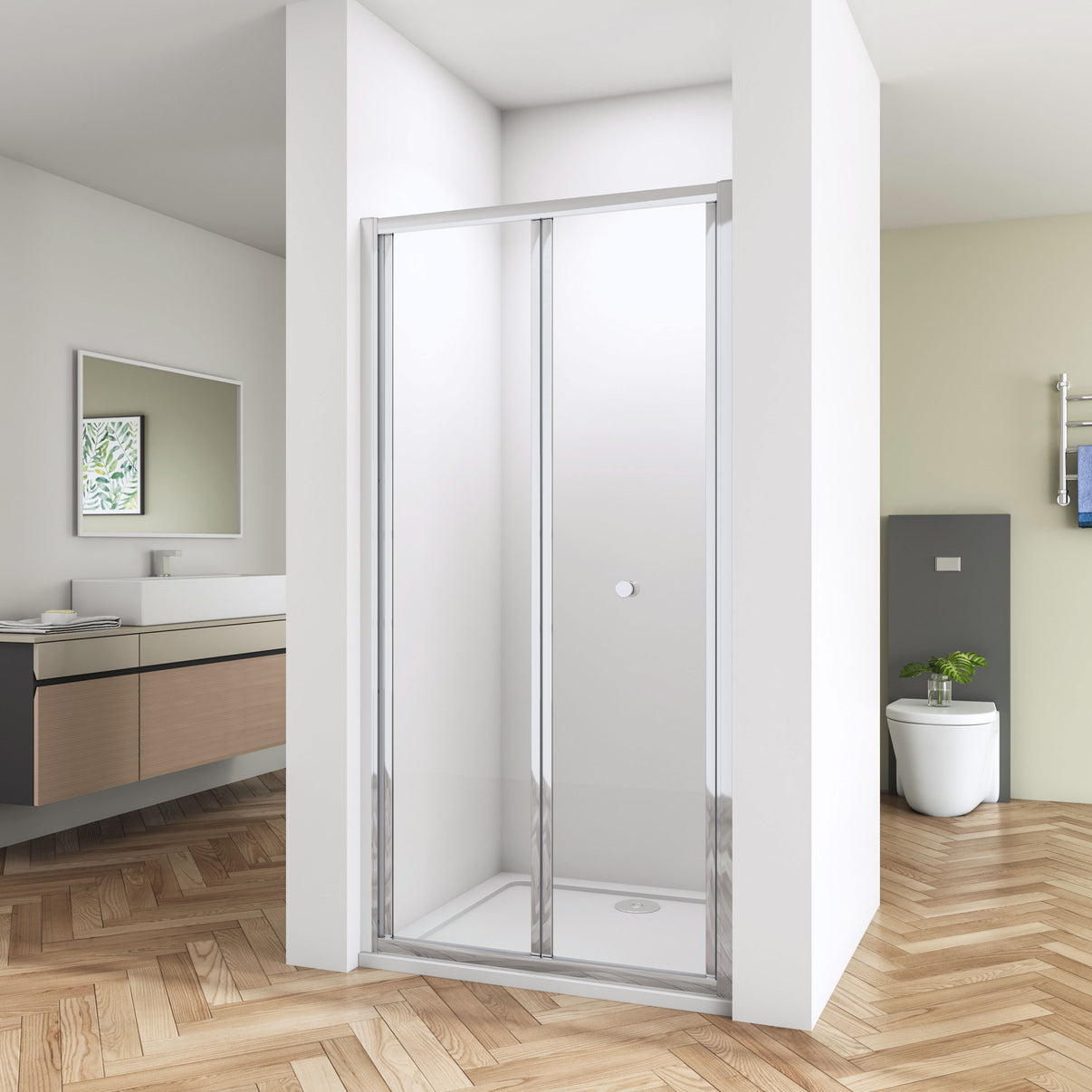 Bathroom Walk in Frame Bi Fold Shower Enclosure Shower Door Screen Saf ...
