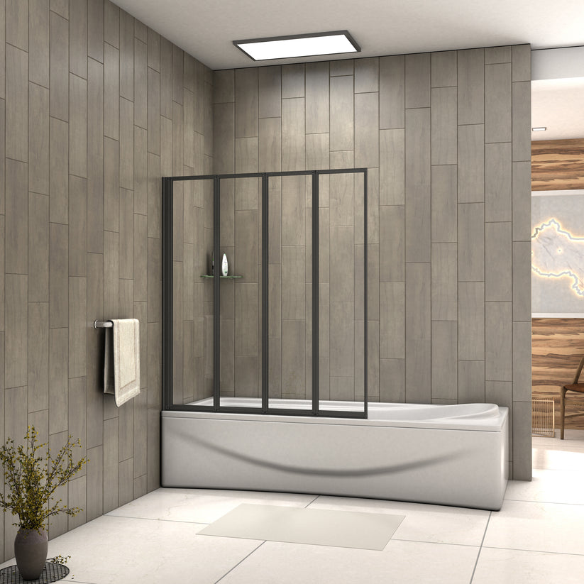 Matt Black 4 Fold Folding Bath Screen Shower Bathroom 4mm Glass Panel ...