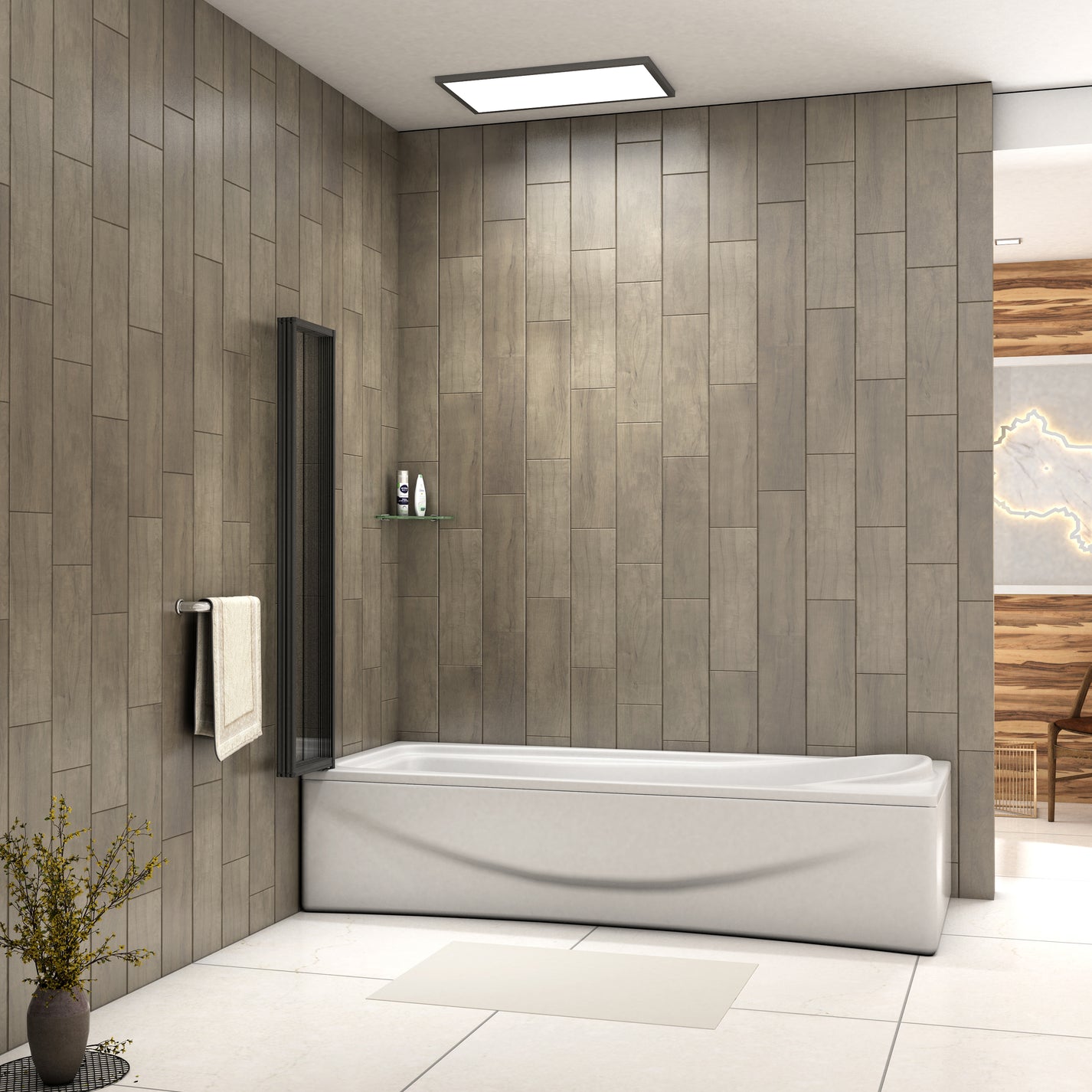 Matt Black 4 Fold Folding Bath Screen Shower Bathroom 4mm Glass Panel ...
